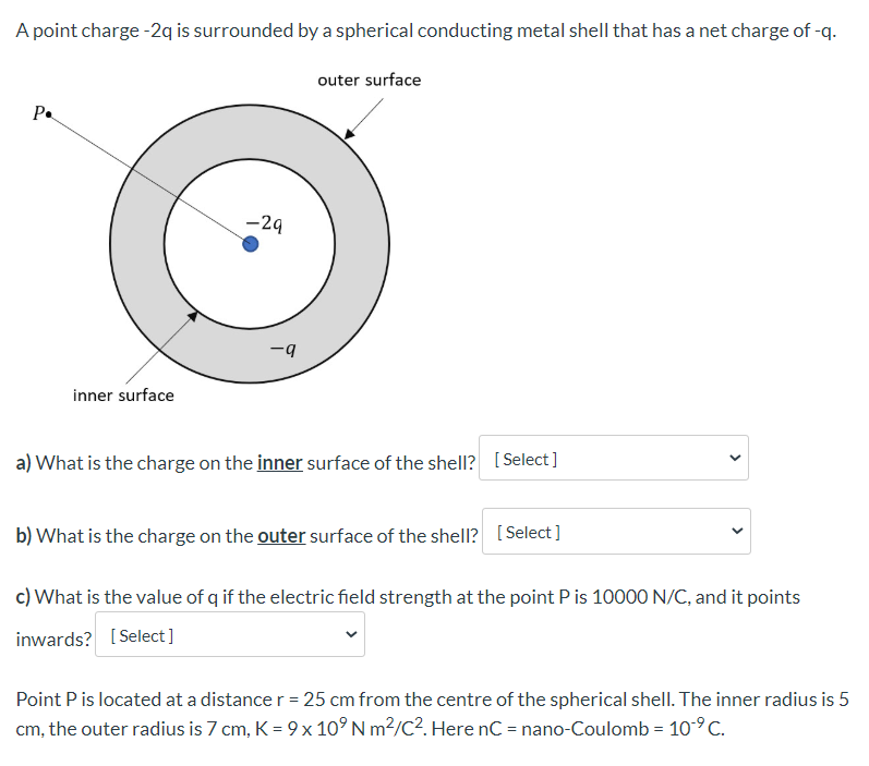 Solved A point charge-2q is surrounded by a spherical | Chegg.com