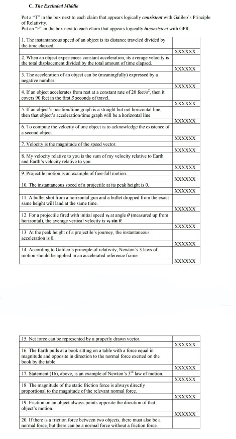 Solved C. The Excluded Middle Put a "T" in the box next to | Chegg.com