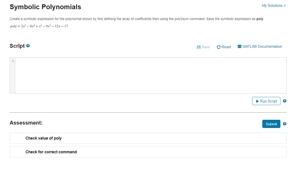 Solved Please help using MATLAB Symbolic | Chegg.com