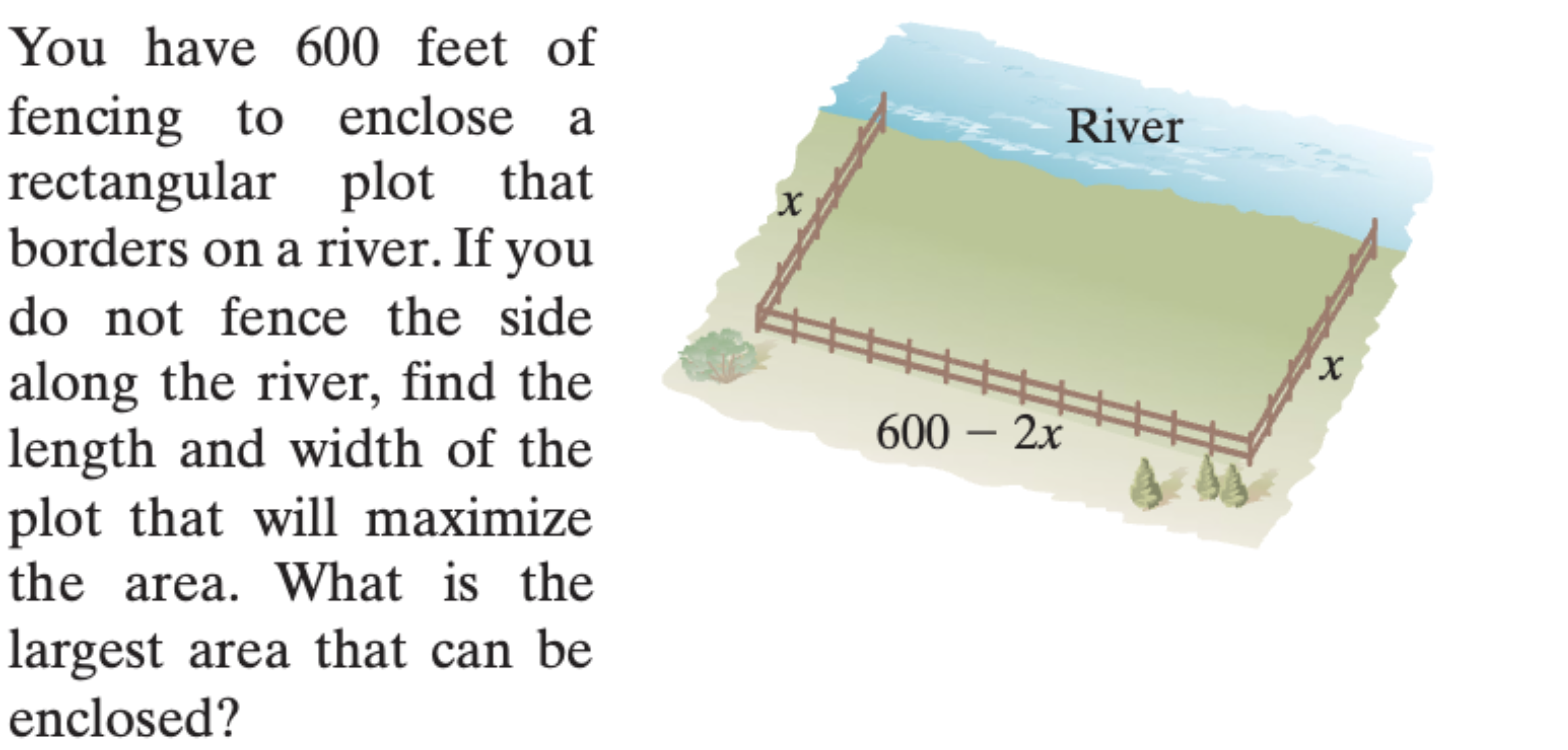Solved You have 600 ﻿feet offencing to enclose arectangular | Chegg.com