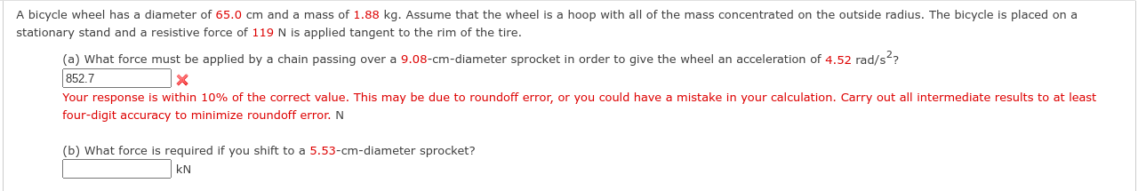 Solved A bicycle wheel has a diameter of 65.0 cm and a mass | Chegg.com