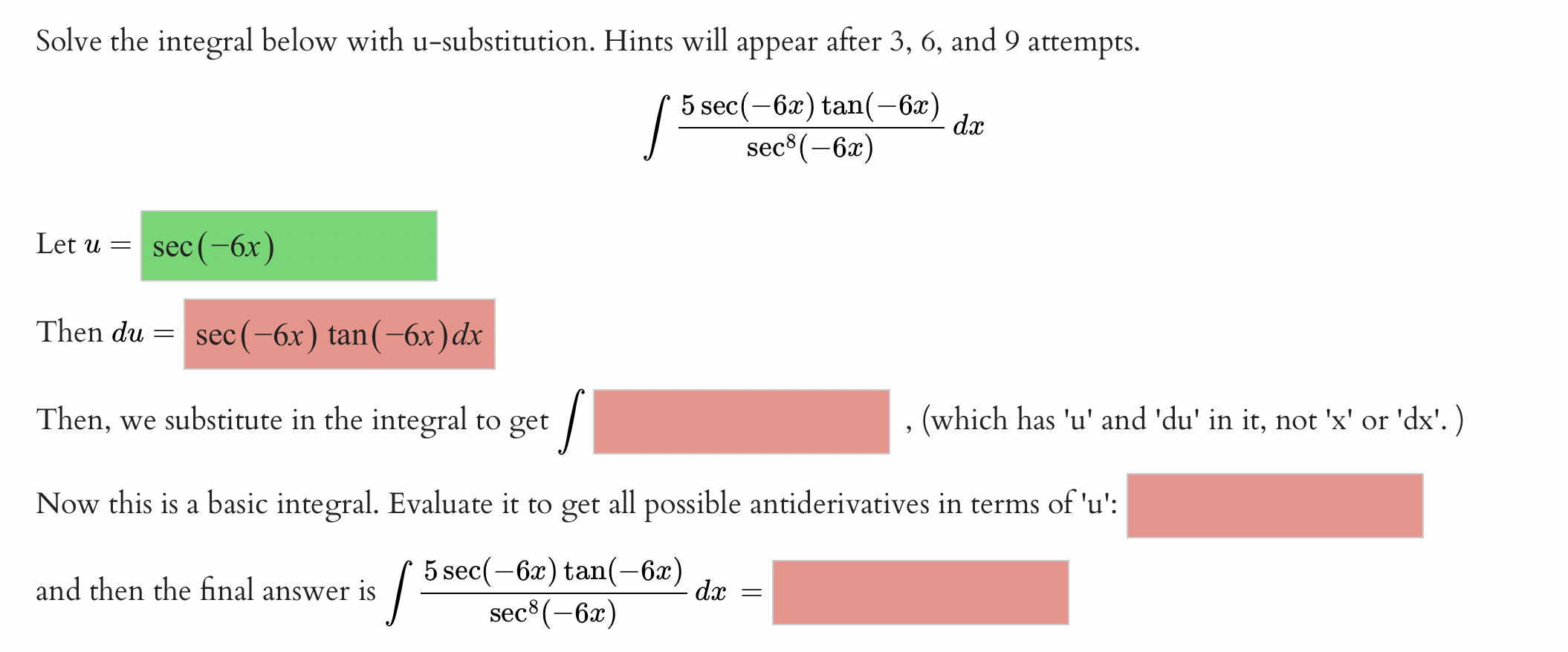 Solved Solve the integral below with u-substitution. Hints | Chegg.com