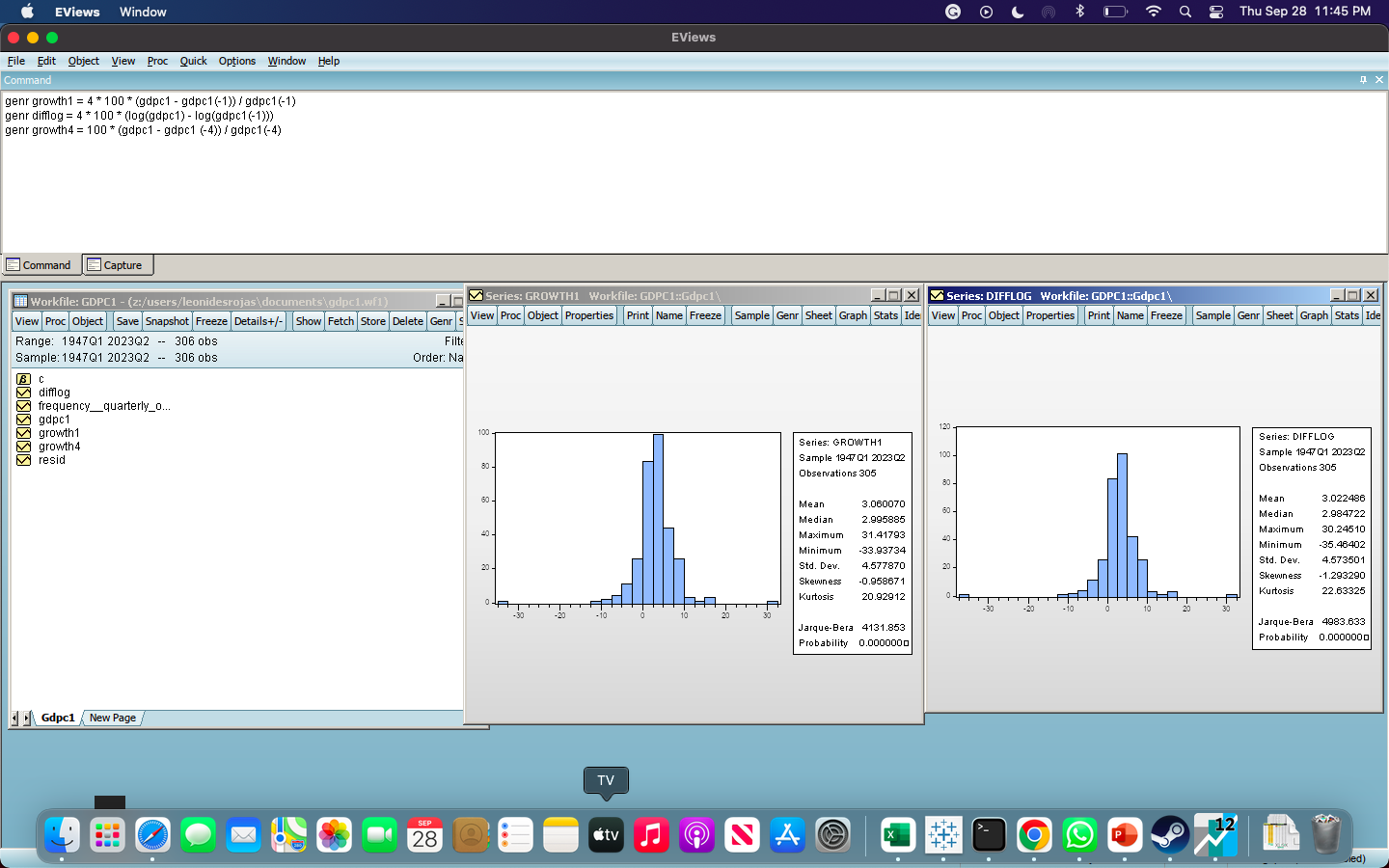 genr growth1 =4∗100∗(gdpc1−gdpc1(−1))/gdpc(−1) genr | Chegg.com