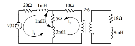 Solved In the circuit below, the source v(t)=2sin(6280t) | Chegg.com