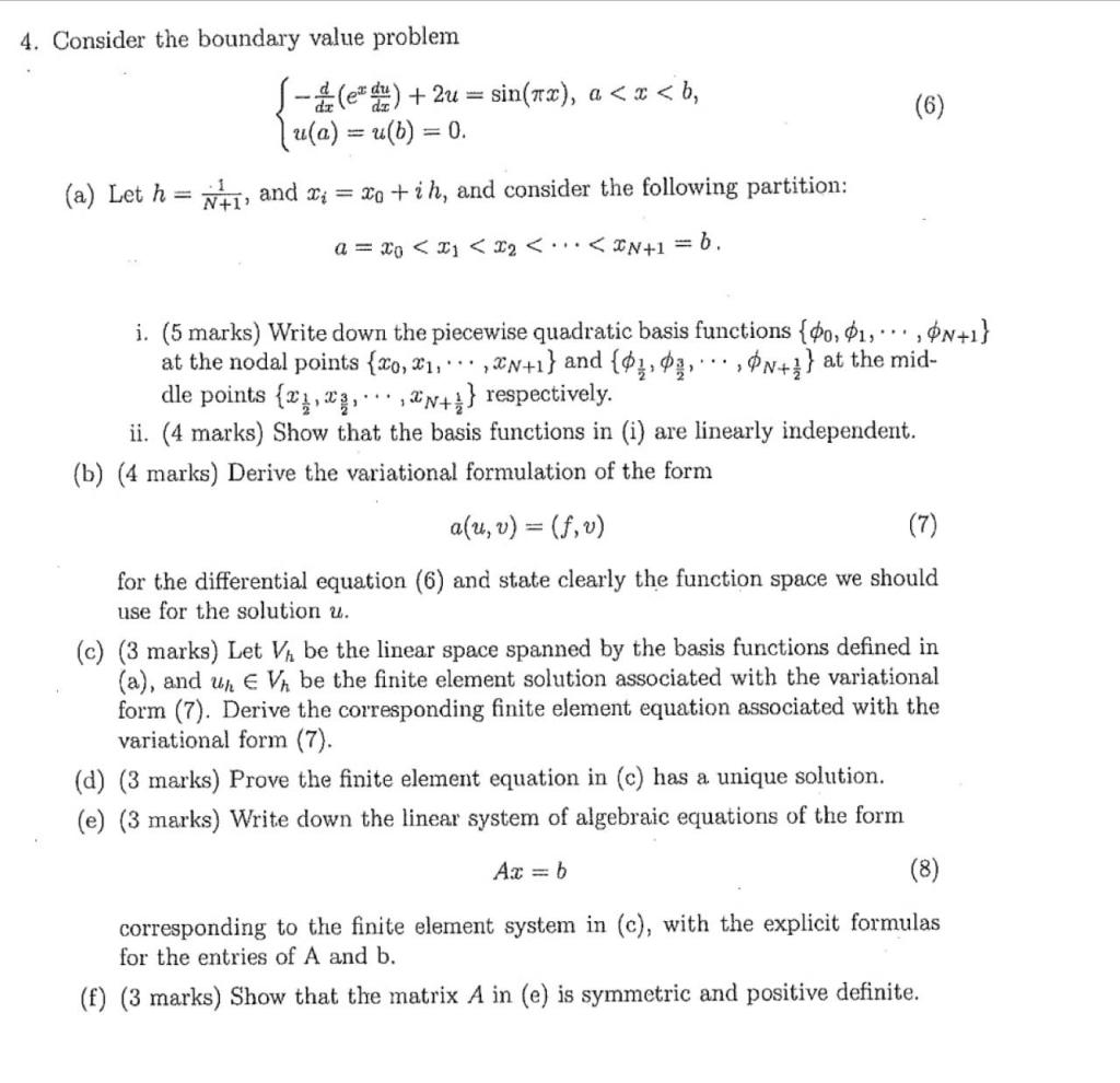 Solved a 4. Consider the boundary value problem S-(et + 2u = | Chegg.com