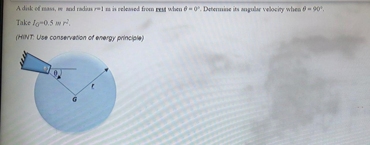 Solved A disk of mass, m and radius r=1 m is released from | Chegg.com