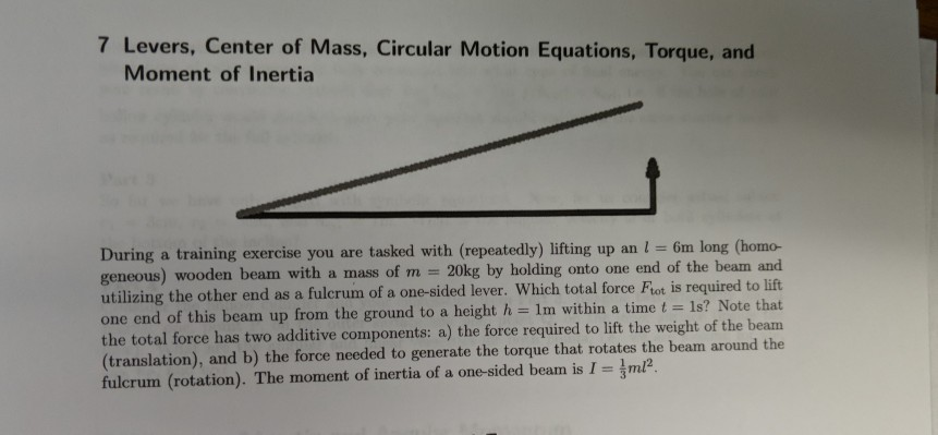 Solved 7 Levers, Center of Mass, Circular Motion Equations, | Chegg.com