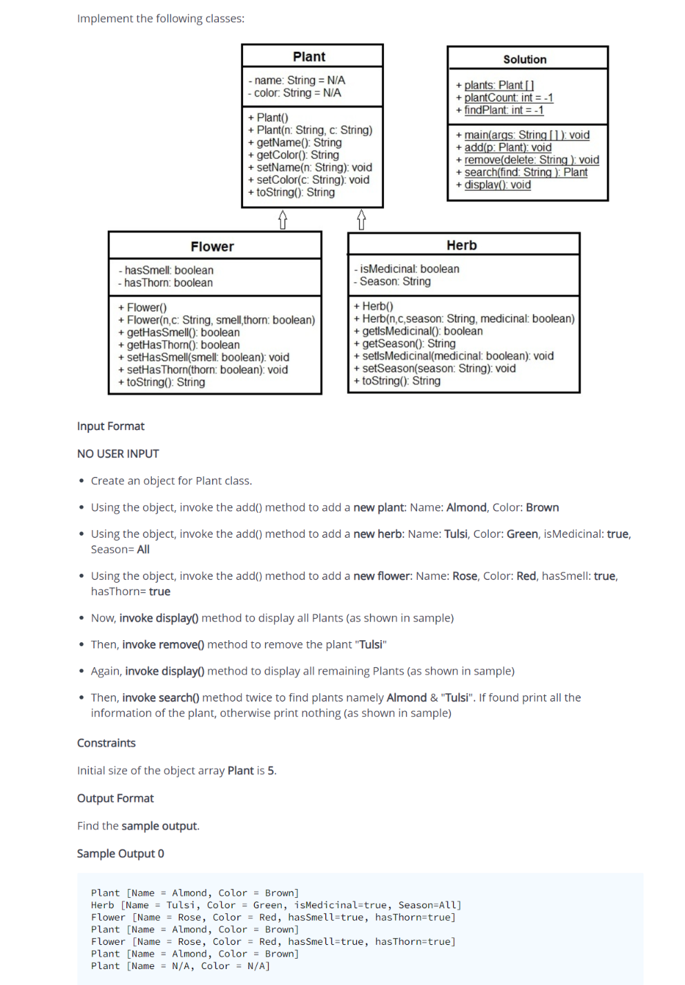 Solved Implement the following classes: Plant Solution - | Chegg.com