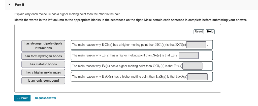 Solved Part B Explain why each molecule has a higher melting | Chegg.com