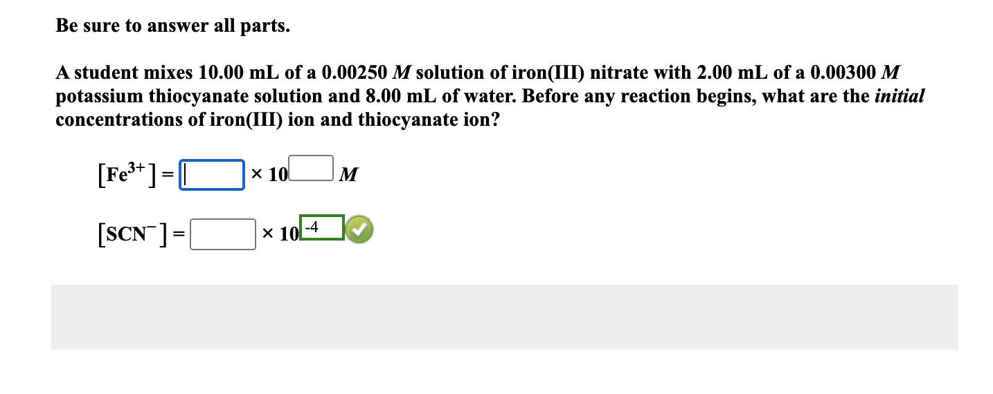 Solved Be sure to answer all parts. A student mixes 10.00 mL | Chegg.com