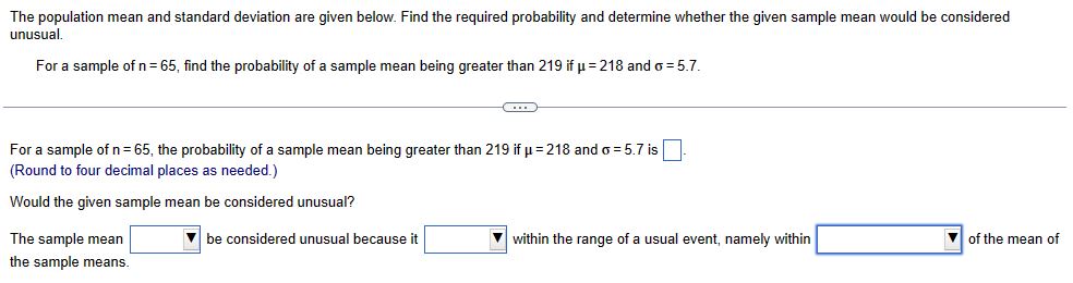 Solved drop down selections in order, (Sample mean.. [would, | Chegg.com
