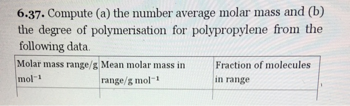 Solved 6.37. Compute (a) the number average molar mass and | Chegg.com