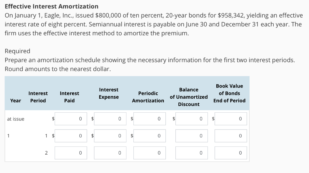 Solved Effective Interest Amortization On January 1, Eagle, | Chegg.com