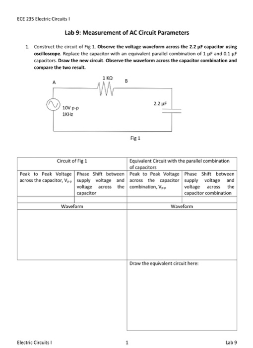 Solved ECE 235 Electric CircuitsI Lab 9: Measurement of AC | Chegg.com