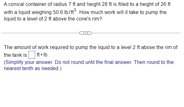 Solved A conical container of radius 7ft and height 28ft is | Chegg.com