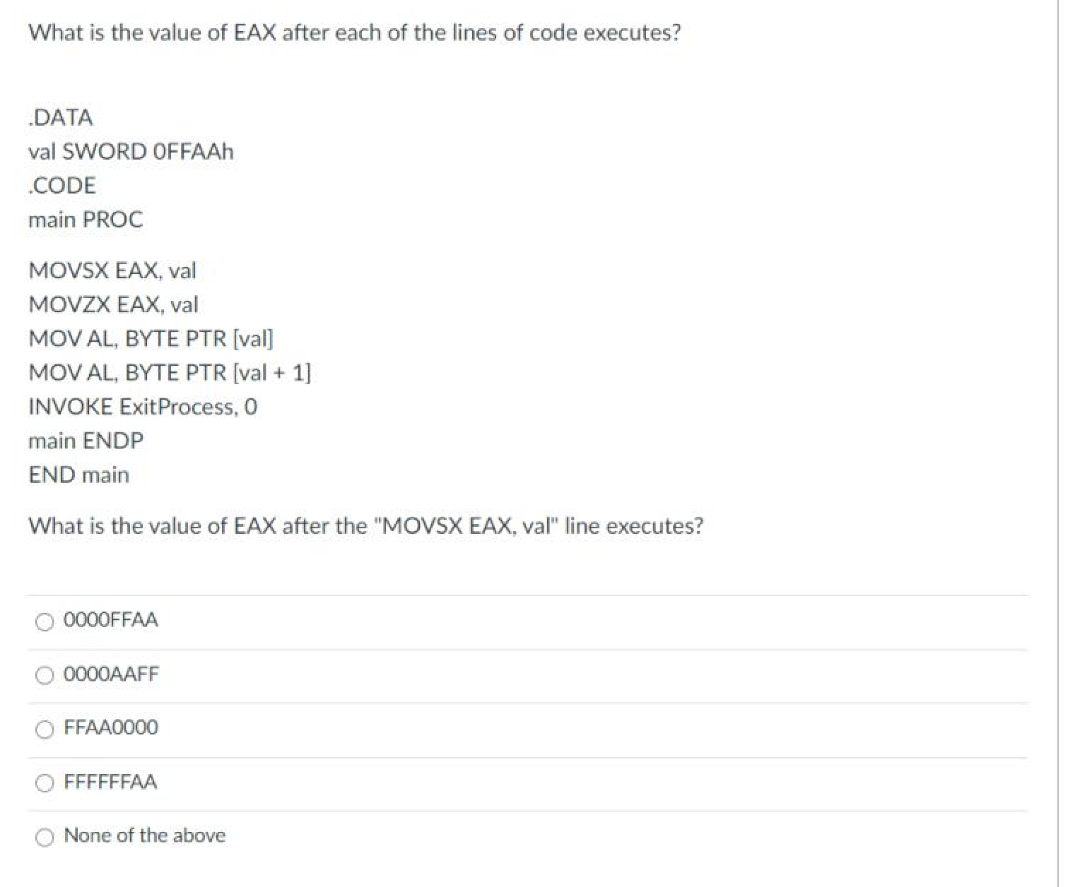 Solved What is the value of EAX after each of the lines of | Chegg.com