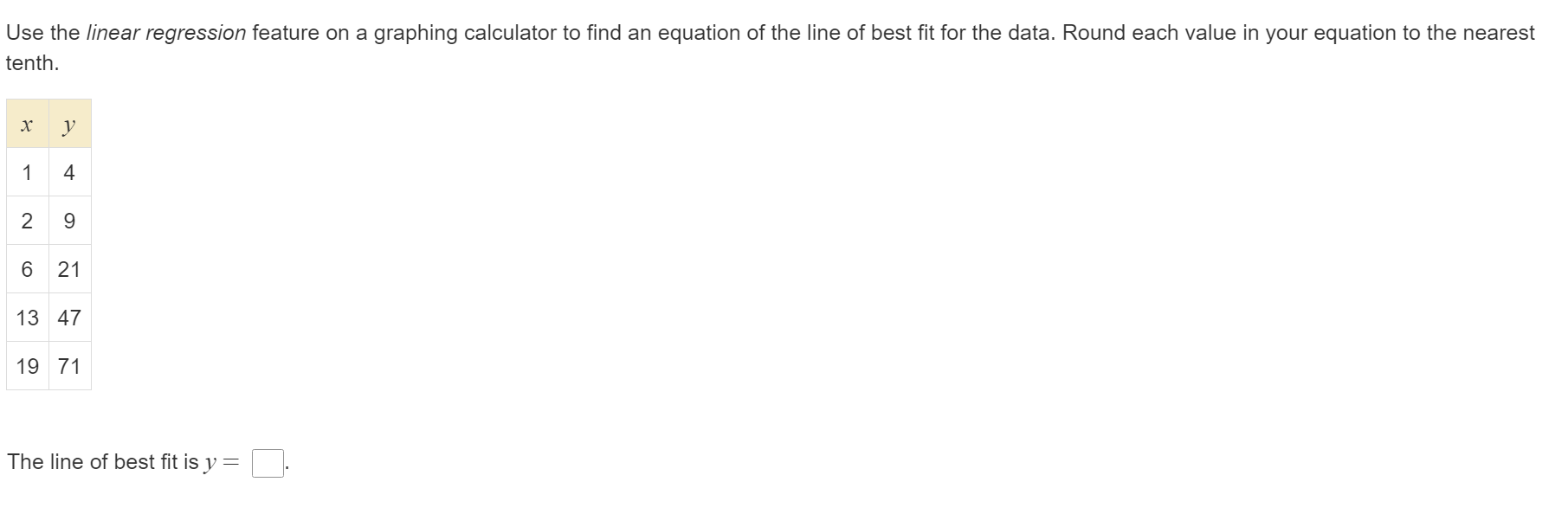 Solved Use the linear regression feature on a graphing | Chegg.com