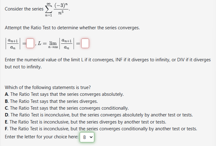 Solved Consider the series ∑n=1∞(-3)nn5.Attempt the Ratio | Chegg.com