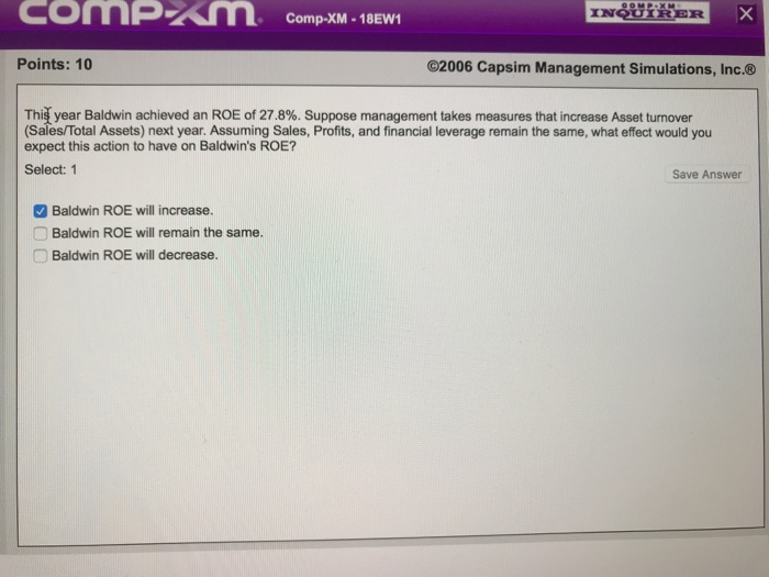 Solved CoMPXm comp.XM-18EW INQUIRER Points: 10 C2006 Capsim | Chegg.com