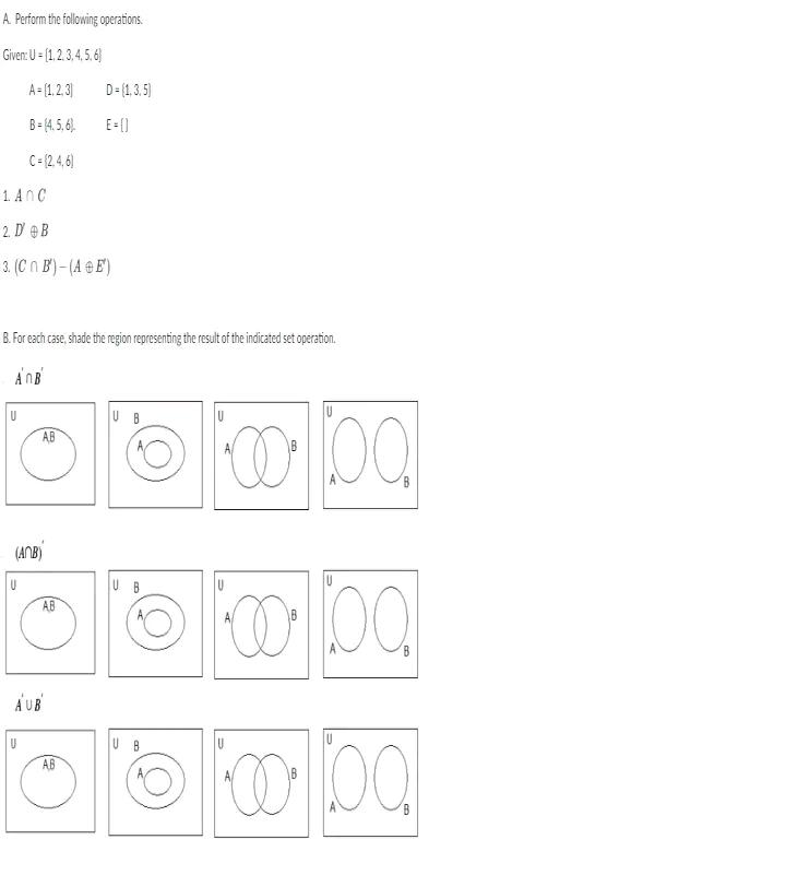 Solved 3. (C∩B′)−(A⊕Er) B. For each case, shade the region | Chegg.com