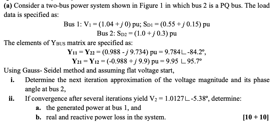 Solved (a) Consider a two-bus power system shown in Figure 1 | Chegg.com
