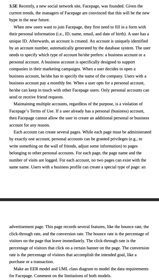 Solved 3.5E Recently, a new social network site, Facepage, | Chegg.com