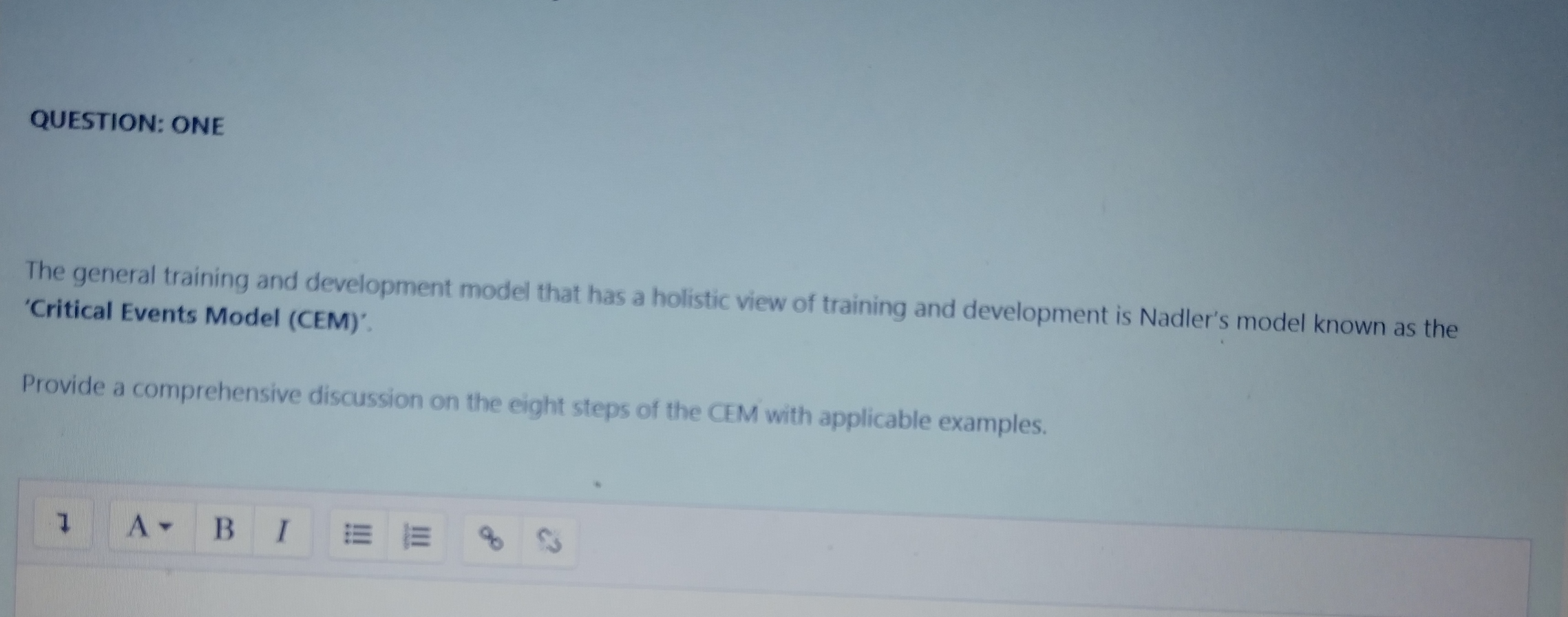 Solved QUESTION: ONEThe general training and development | Chegg.com