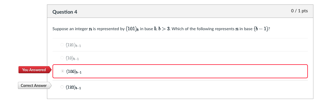 Solved Suppose an integer n is represented by (101); in base | Chegg.com