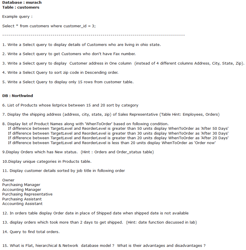 Database murach Table: customers Example query: | Chegg.com