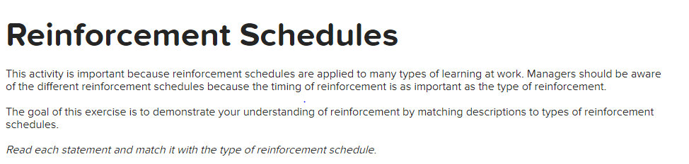 Solved Reinforcement Schedules This activity is important | Chegg.com