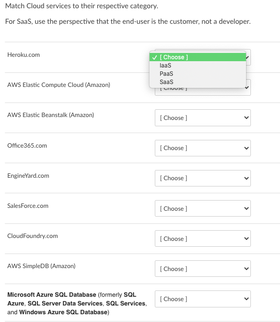 Solved Match Cloud services to their respective category. | Chegg.com