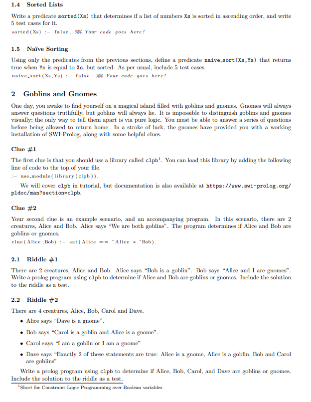 Solved 14 Sorted Lists Write A Predicate Sorted Xs That 