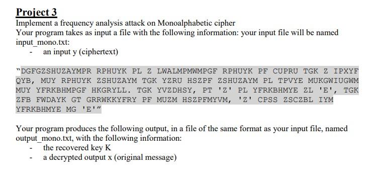 Solved Project 3 Implement a frequency analysis attack on | Chegg.com