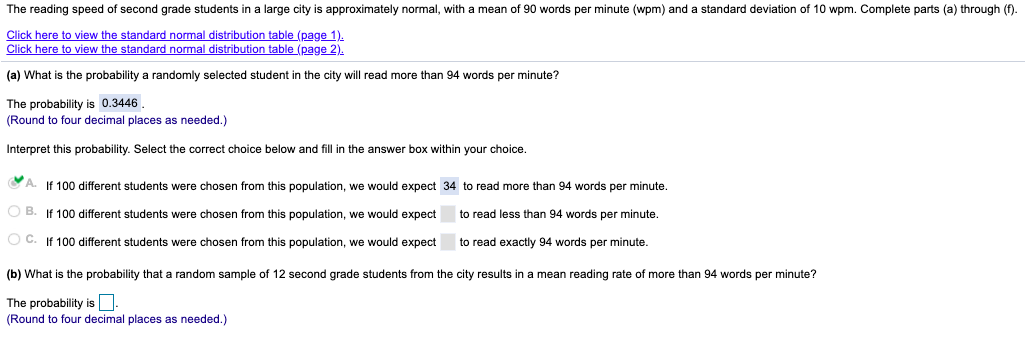 Solved The reading speed of second grade students in a large | Chegg.com
