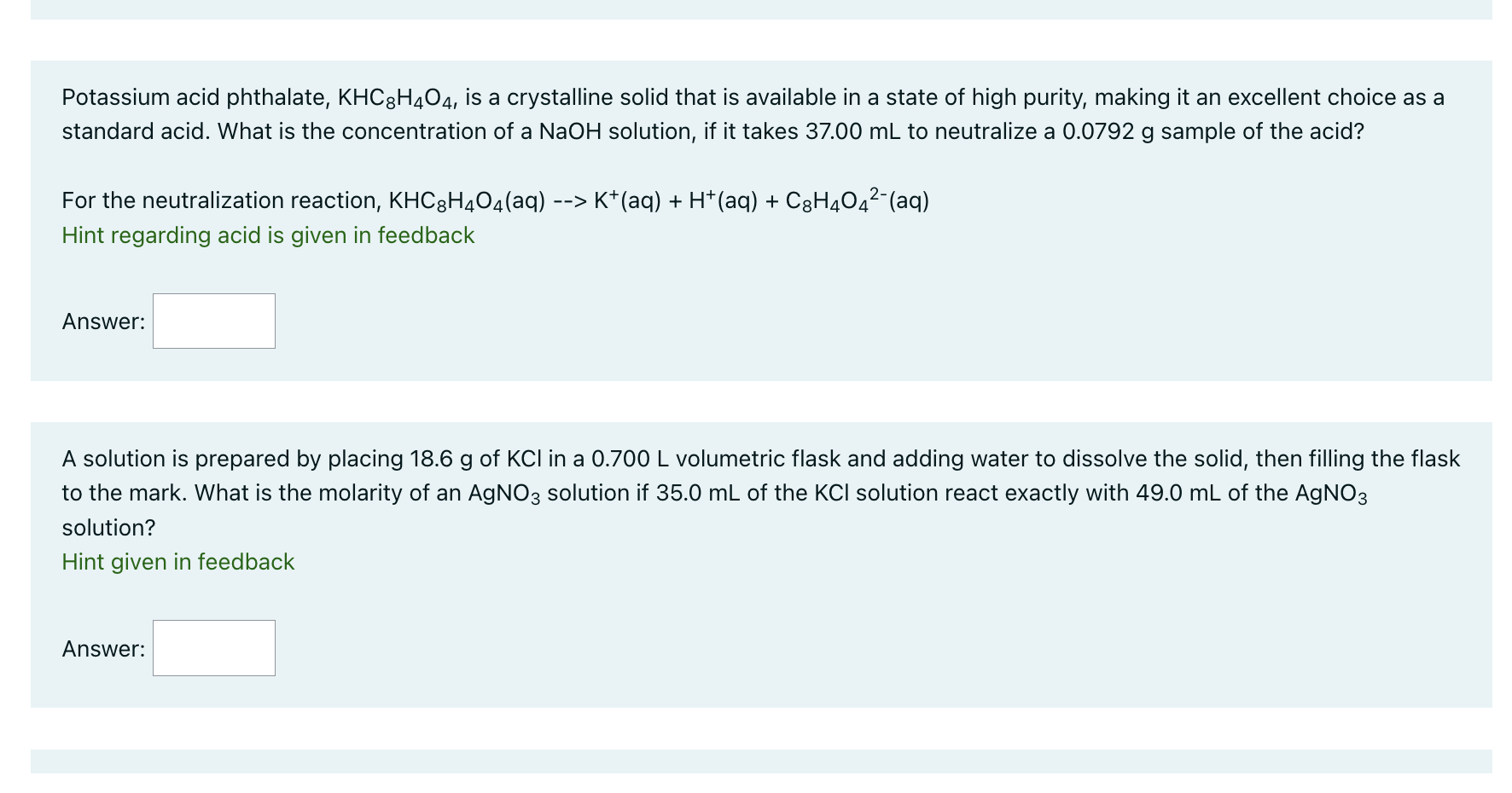 Solved Potassium acid phthalate, KHC8H4O4, is a crystalline | Chegg.com