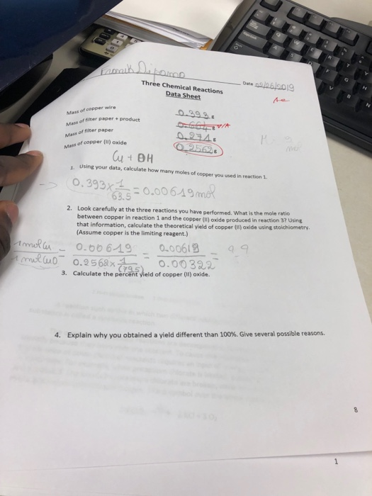 Solved Three Chemical Reactions of copper wire of fiter | Chegg.com