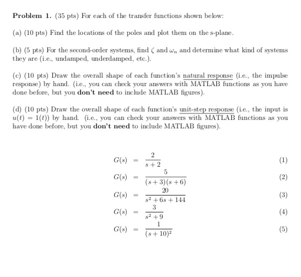 Solved Problem 1. (35 pts) For each of the transfer | Chegg.com Solved Problem 1. (35 pts) For each of the transfer | Chegg.com