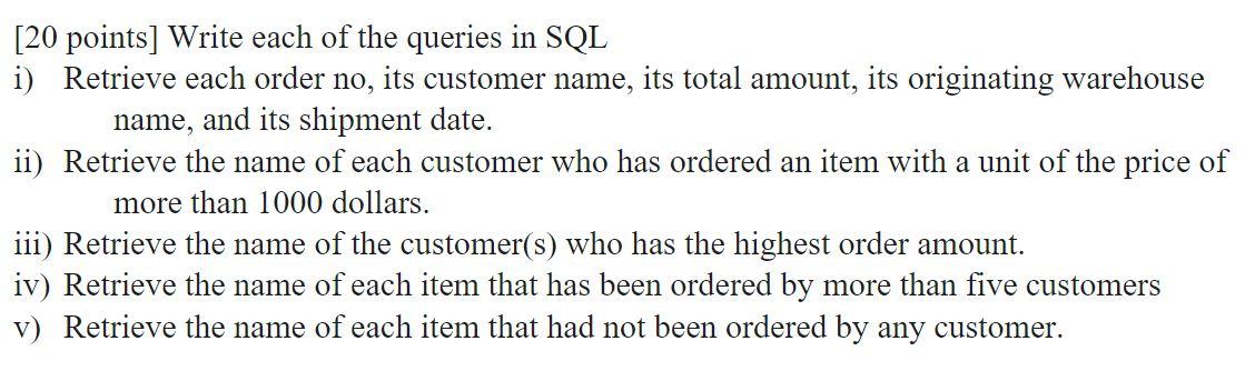 Solved Consider The Following Order Processing Database 