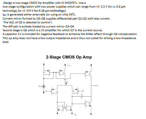 -Design a two-stage CMOS Op Amplifier with IC | Chegg.com