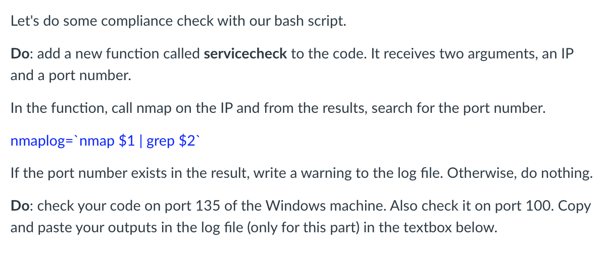Solved Let's do some compliance check with our bash script. | Chegg.com