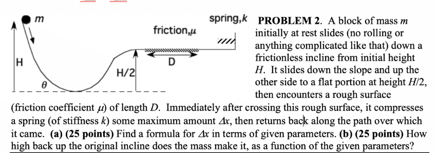 Solved spring, PROBLEM 2. A block of mass m friction, u | Chegg.com