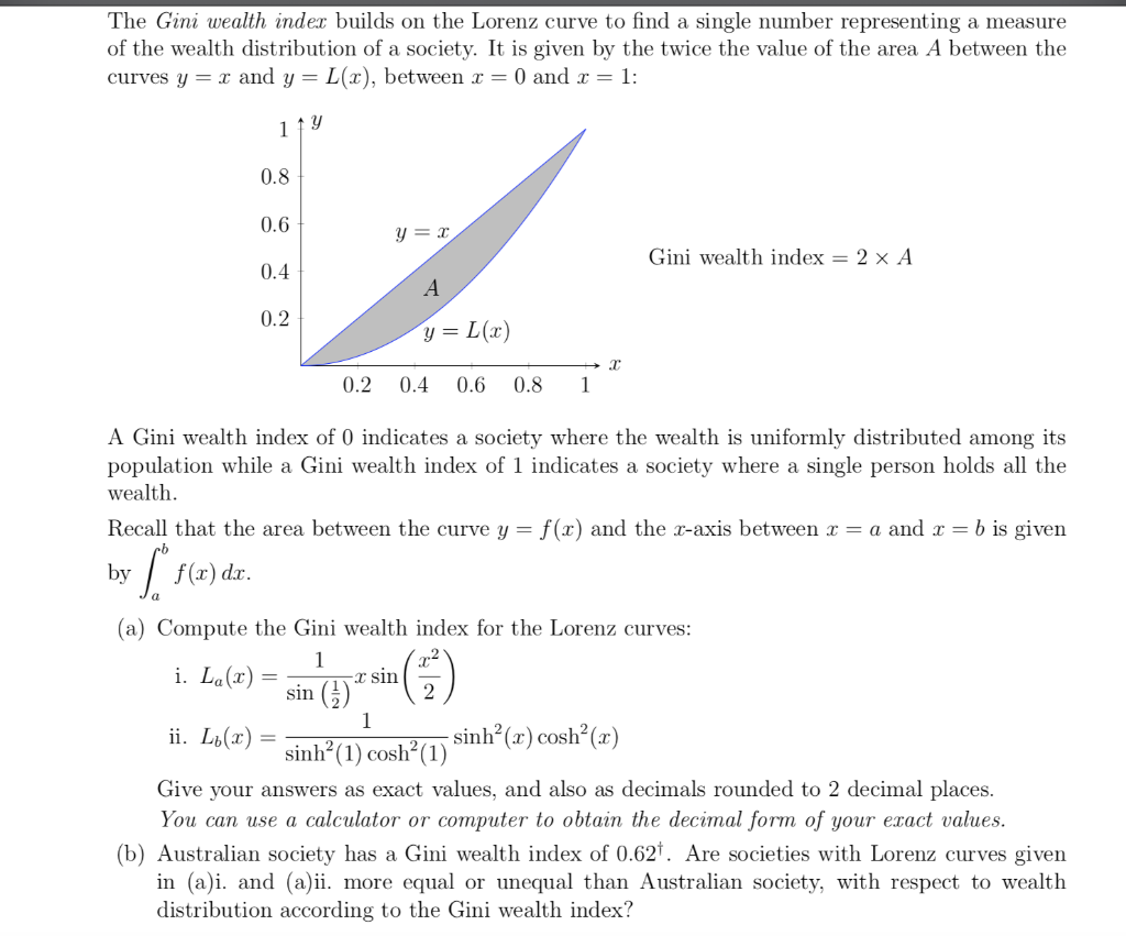 Solved The Gini wealth index builds on the Lorenz curve to | Chegg.com