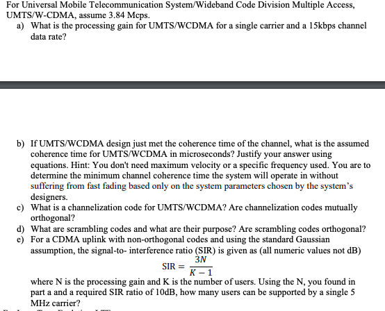 For Universal Mobile Telecommunication | Chegg.com