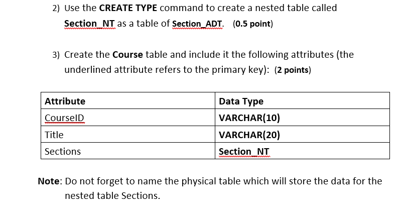 Solved 2) Use the CREATE TYPE command to create a nested | Chegg.com