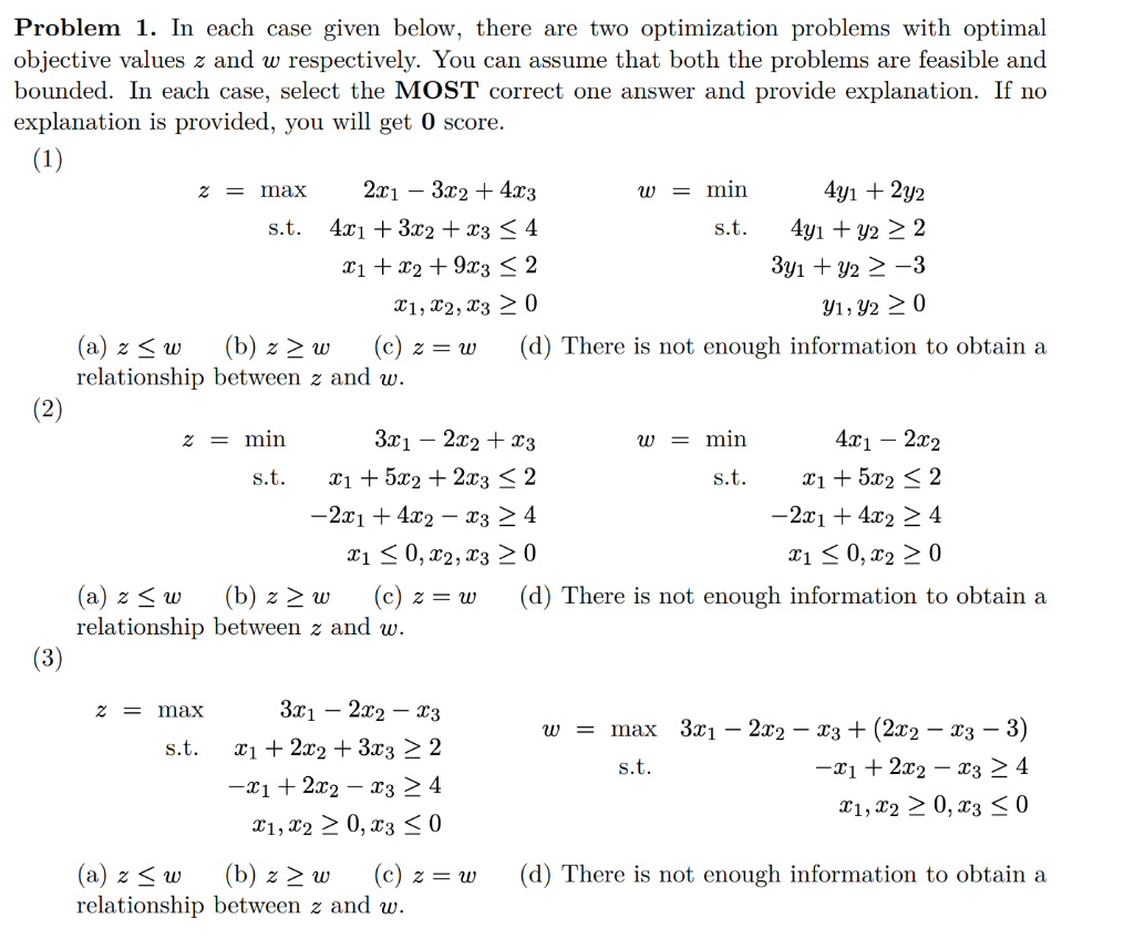 Solved Problem 1. In each case given below, there are two | Chegg.com