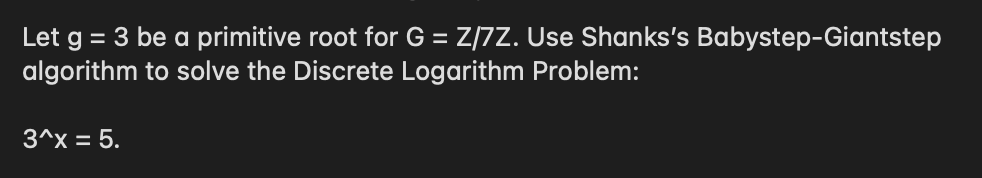 Solved Let \\( \\mathrm{g}=3 \\) be a primitive root for \\( | Chegg.com