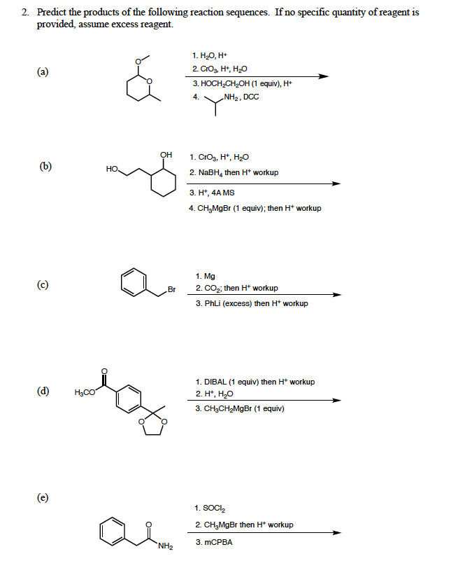 Solved 2. Predict the products of the following reaction | Chegg.com