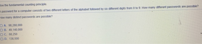 Solved Ise the fundamental counting principle password for a | Chegg.com