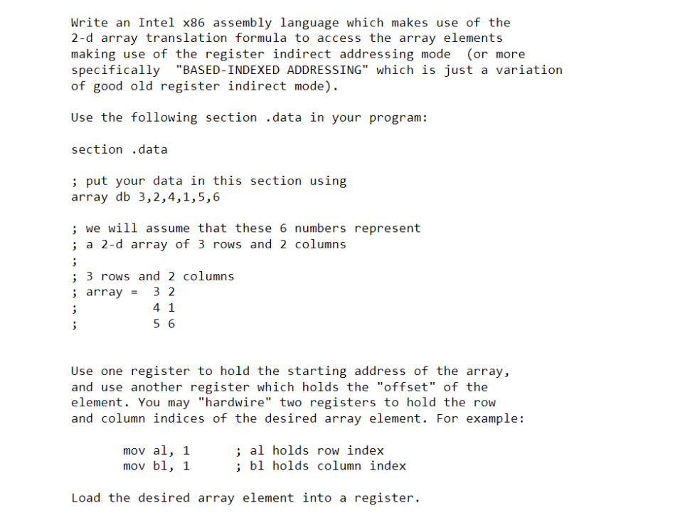Write an Intel x86 assembly language which makes use | Chegg.com