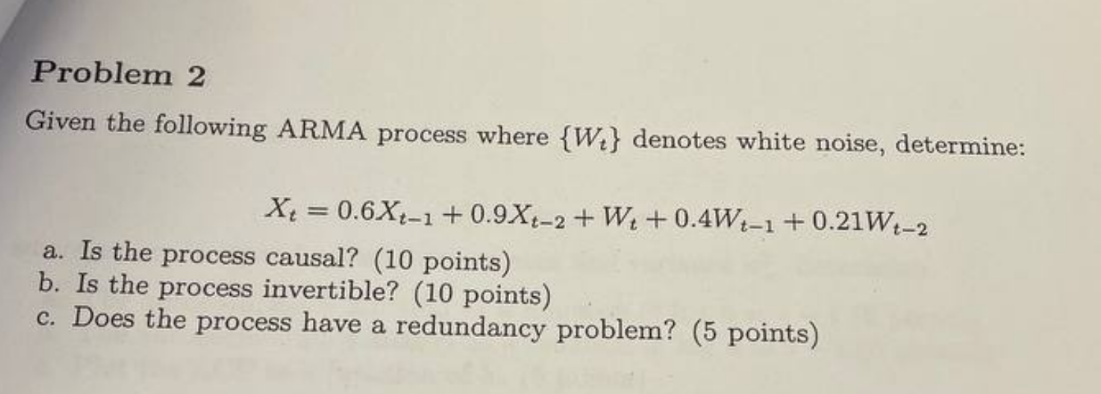 Solved Given the following ARMA process Determine a. Is this | Chegg.com